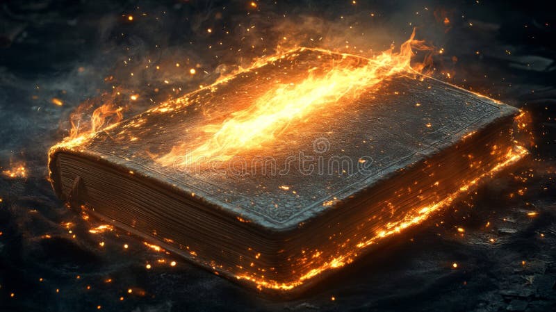 Burning Book on Dark Background Stock Illustration - Illustration of ...
