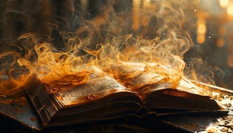 Burning Book Engulfed in Intense Flames with Dramatic Smoke Stock Image ...