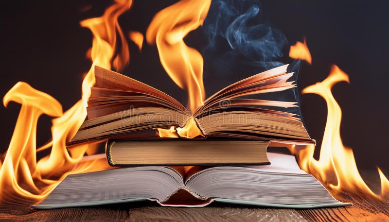 Burning Book. Forbidden Literature. Hot Flame. Library Concept. Close ...