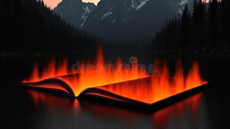 Burning Book on Lake stock illustration. Illustration of landscape ...