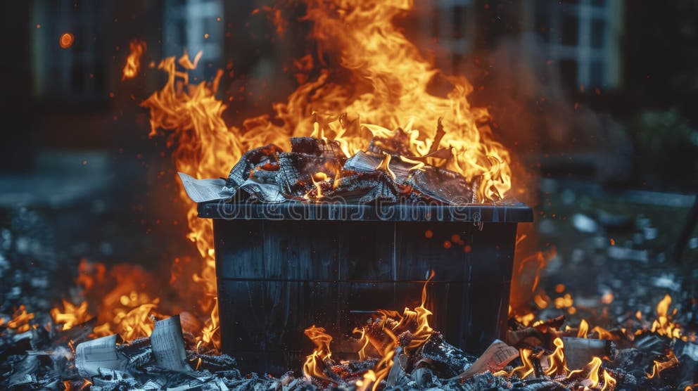 Burning Books in a Basket in the Library Interior. Stock Photo - Image ...