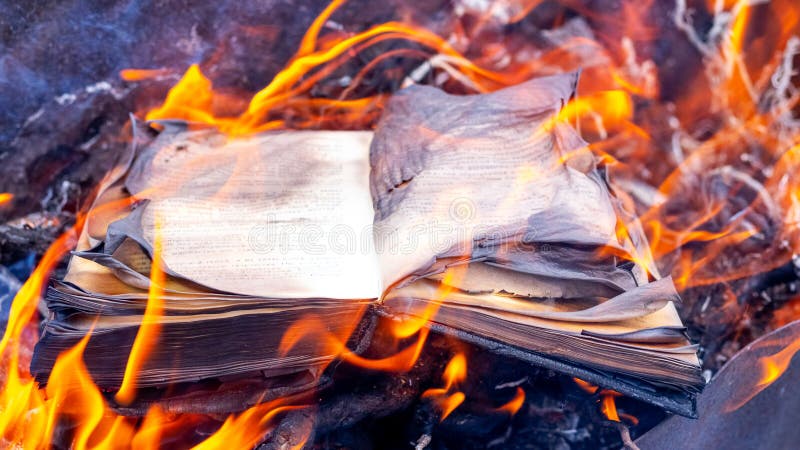 Burning Books. an Open Book on the Hearth Stock Image - Image of middle ...