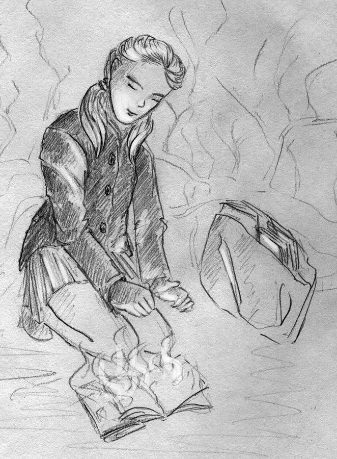 Burning books to get warm stock illustration. Illustration of child ...