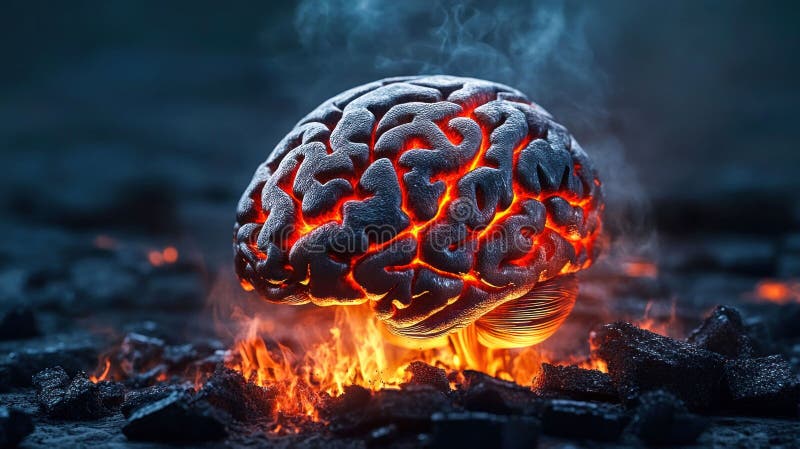 Burning Brain on Charred Surface Stock Illustration - Illustration of ...