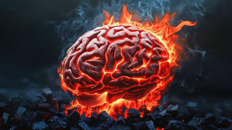 Burning Brain on Charred Surface Stock Illustration - Illustration of ...