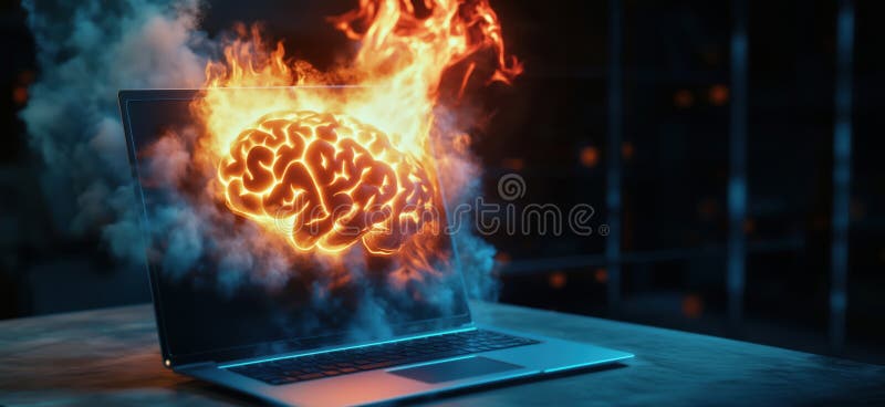 Burning Brain Concept on Laptop Screen Symbolizing Creativity and ...