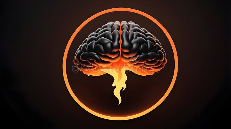 Burning Brain Concept in Orange Circle Stock Illustration ...