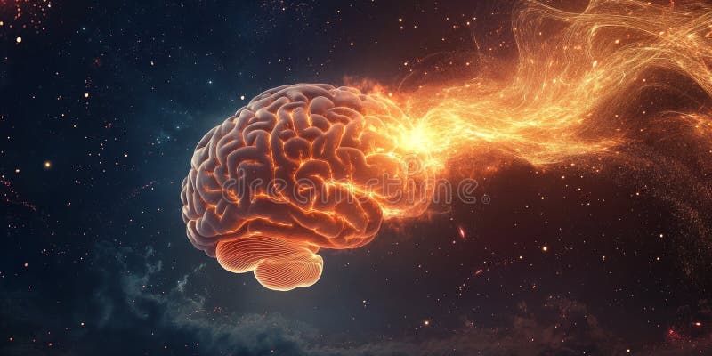 Burning Brain in the Cosmos: Unleashing Inner Power Stock Illustration ...