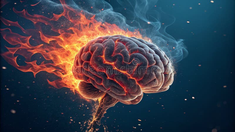Burning Brain 3D Render, Fire and Smoke, Intense Thought Stock ...