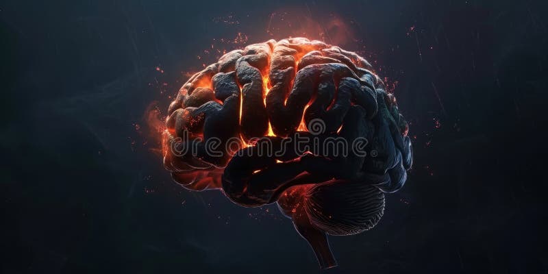 Burning Brain. Created by Generative Artificial Intelligence Stock ...