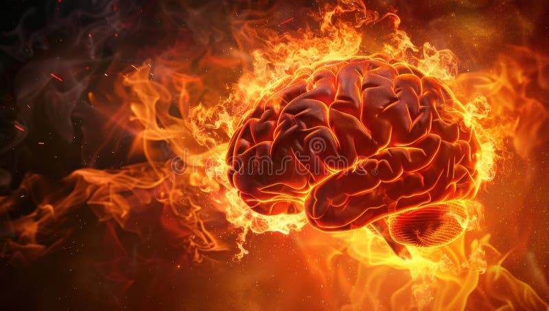 Burning brain on fire stock illustration. Illustration of energy ...