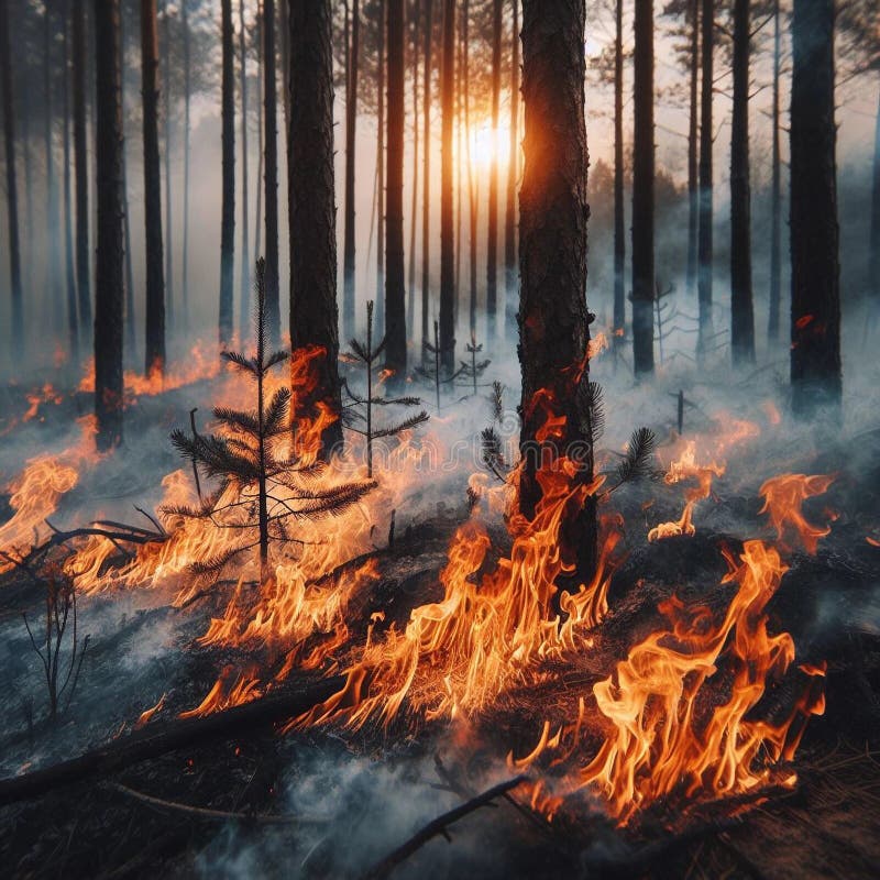 Burning Branches in a Burnt Forest. Forest Fires Stock Illustration ...