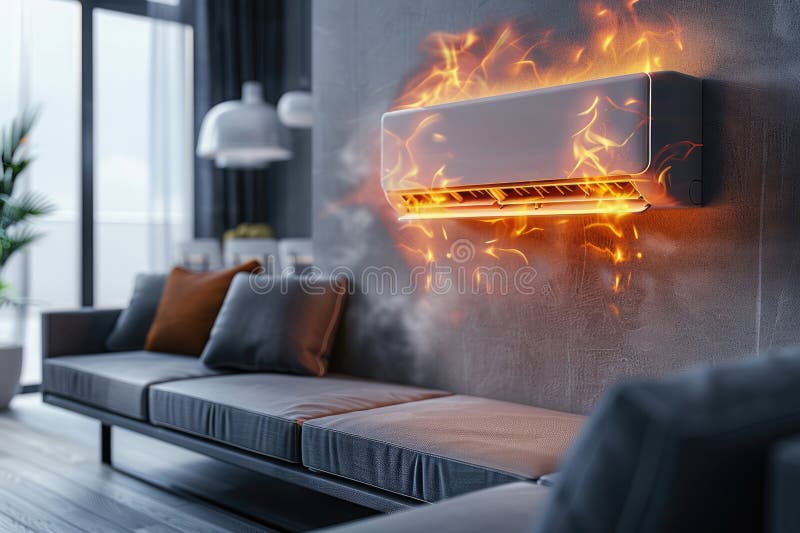 Burning Broken Air Conditioner in an Office or Apartment Stock Photo ...