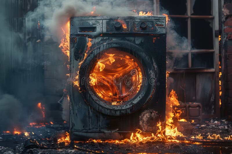 Burning Broken Washing Machine, Short Circuit Stock Photo - Image of ...