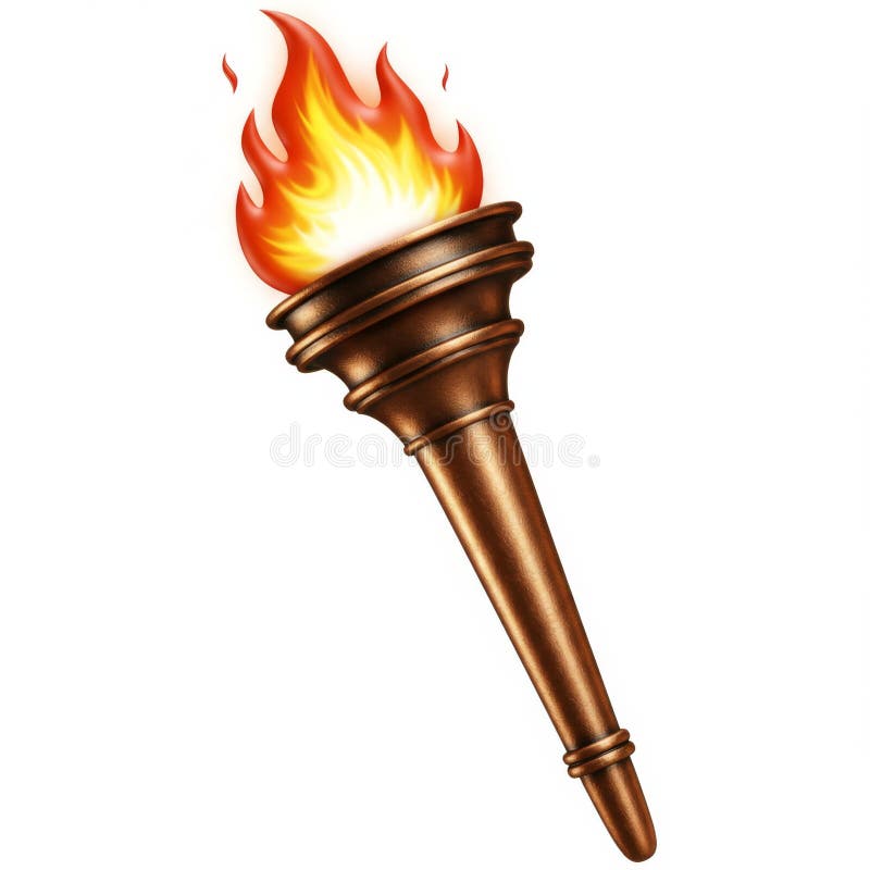 Burning Bronze Torch with Fiery Flame on White Background Stock ...