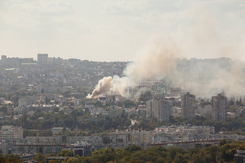 Burning Building in the City Stock Photo - Image of threat, clouds ...