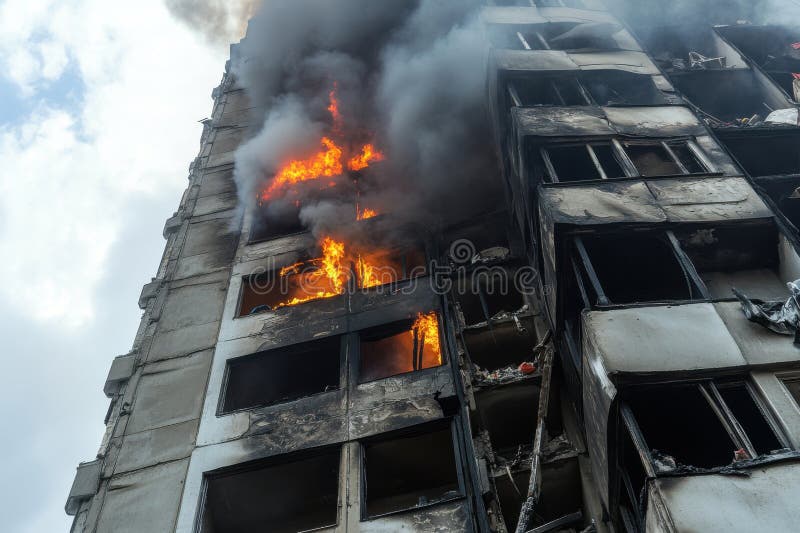 Burning Building with Fire and Smoke during an Urban Structure ...