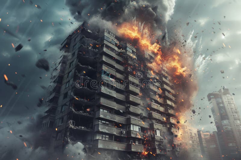 Burning Building Post Explosion Scene Stock Image - Image of city ...
