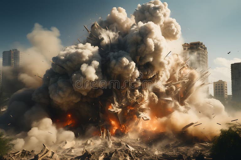 Burning Building with Smoke and Fire. Conceptual Image of Disaster ...