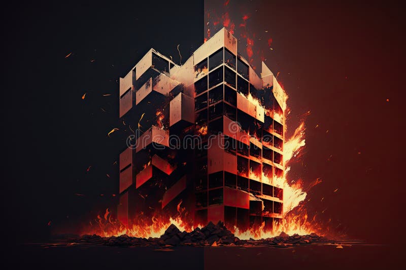 Burning building in flames stock illustration. Illustration of outdoors ...