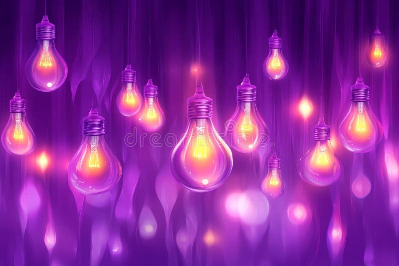 Burning Bulb Lights, Purple Background. Stock Illustration ...