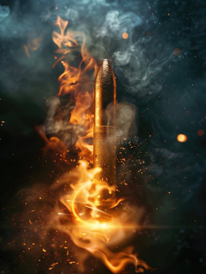 Bullet with Flames Flying on White Background Stock Image - Image of ...