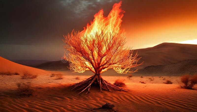 Burning bush in desert stock illustration. Illustration of reflection ...