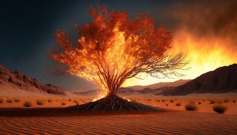Burning bush in desert stock illustration. Illustration of desert ...