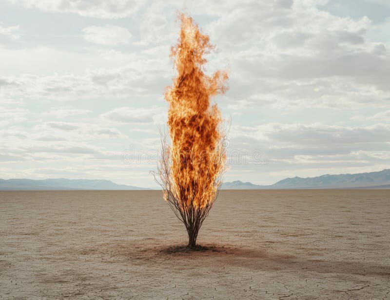 A Burning Bush in the Middle of a Desert Landscape. Stock Illustration ...