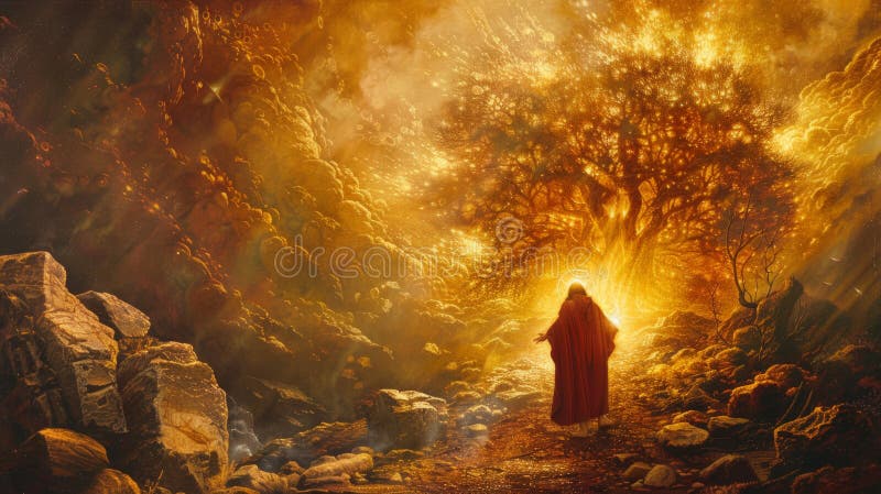 The Burning Bush, with Moses Standing before the Bush, Which is Ablaze ...