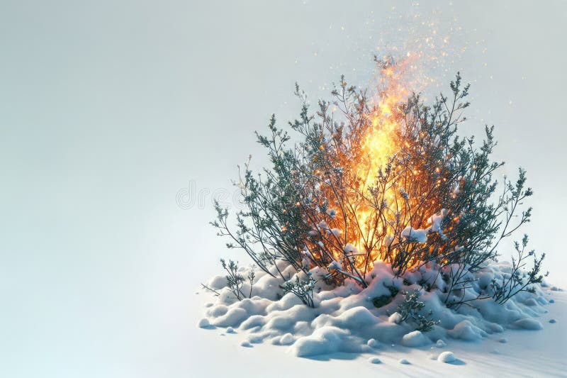 A Burning Bush in the Snow. Space for Text. Stock Photo - Image of ...