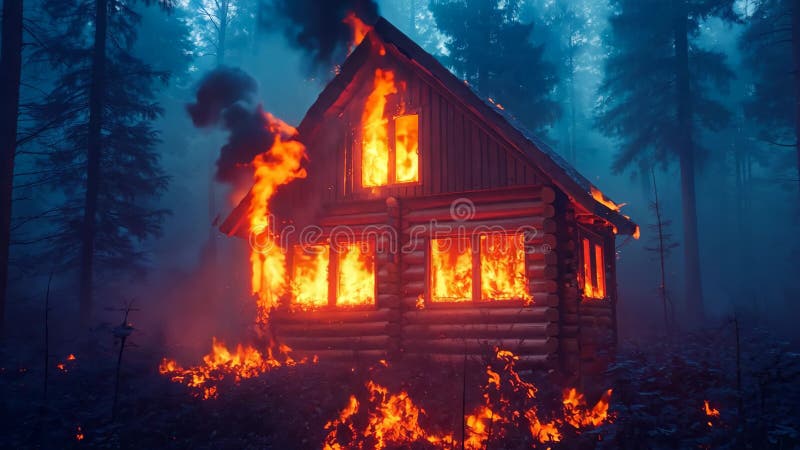 A Log Cabin on Fire in the Woods Stock Footage - Video of yellow ...