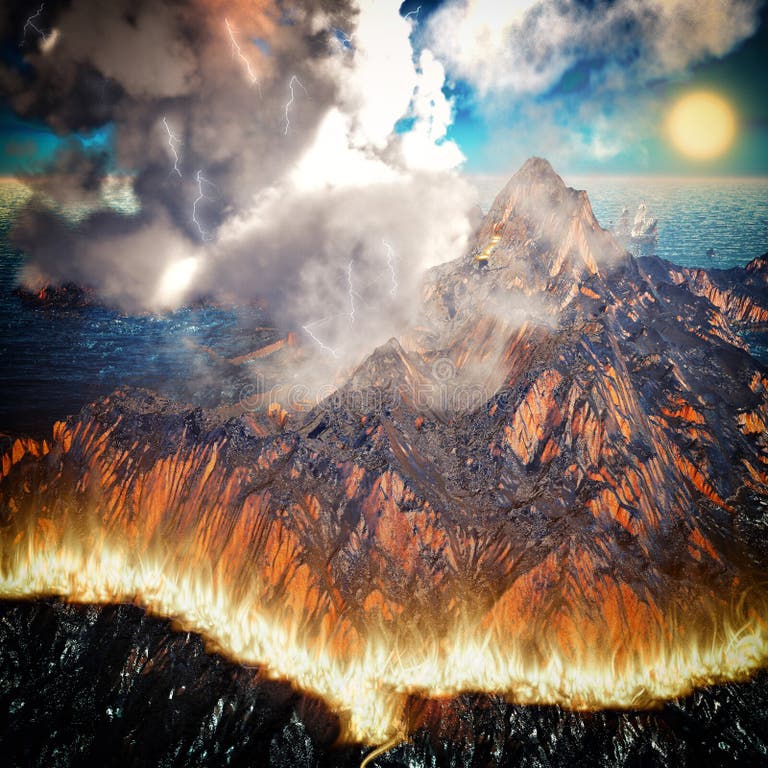 Burning Caldera of the Volcano 3d Rendering Stock Illustration ...