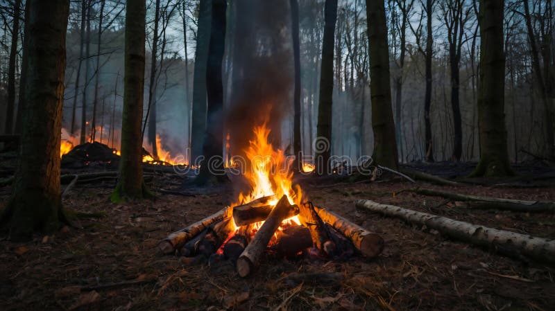 Burning Campfire on a Dark Night in a Forest Stock Photo - Image of ...