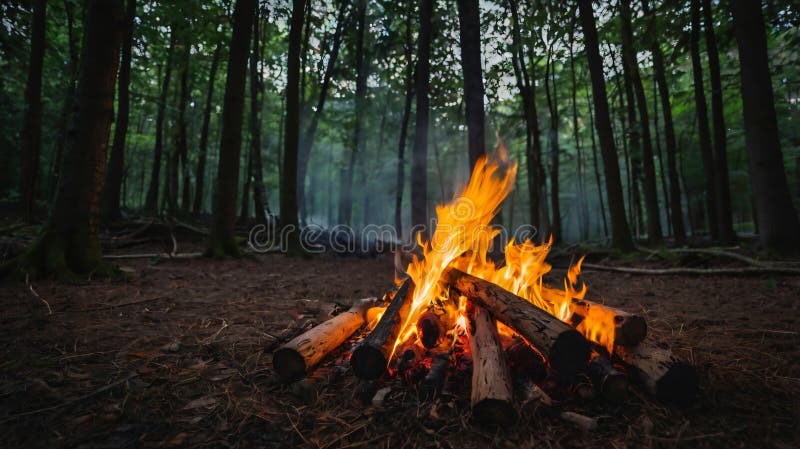 Burning Campfire on a Dark Night in a Forest Stock Photo - Image of ...
