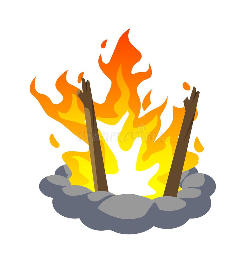 Set Stone Age Campfire, Tortch and Sharpen Stones for Fire Isolated on ...