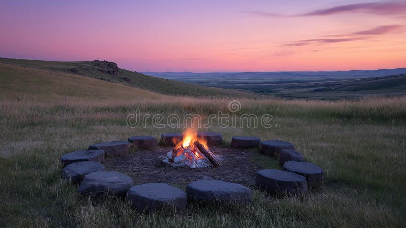 Campfire Burning Stone Ring Sunset Stock Photos - Free & Royalty-Free ...