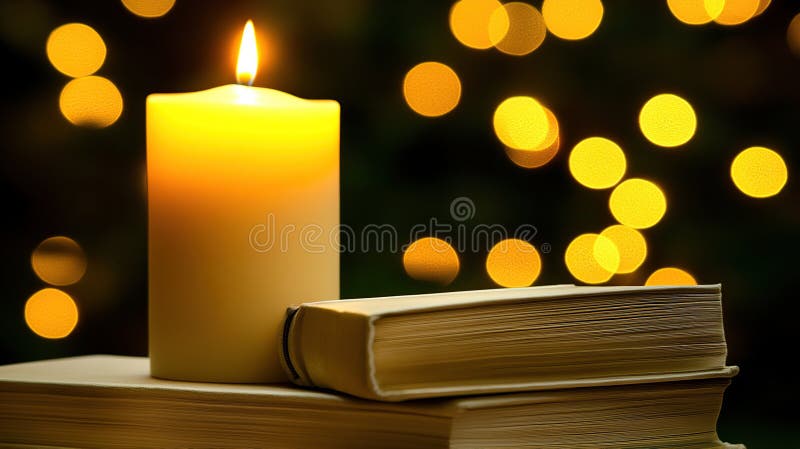 Burning Candle Book Bokeh Lights Night Reading Stock Photos - Free ...