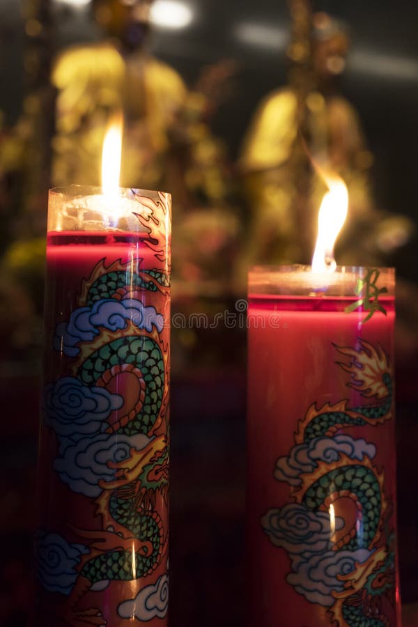 Burning Candle At A Chinese Temple Stock Image - Image of closeup ...