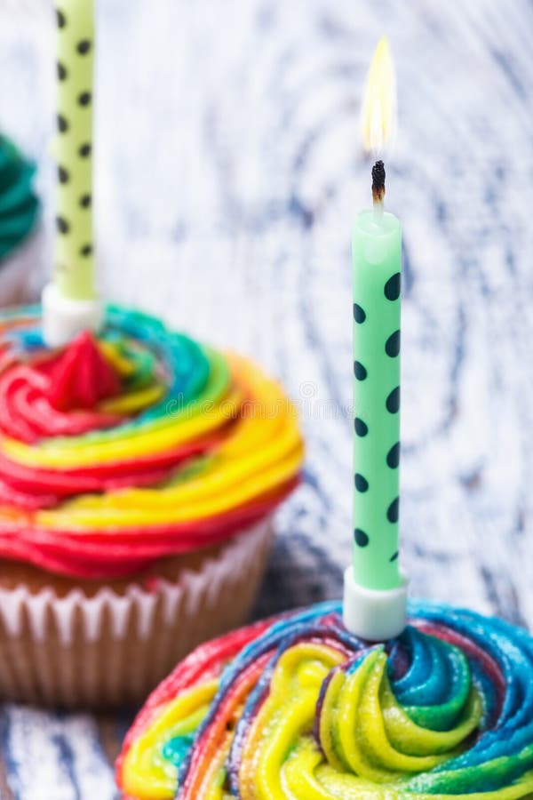 Burning Candle with the Number Five on a Birthday Cake Stock Photo ...