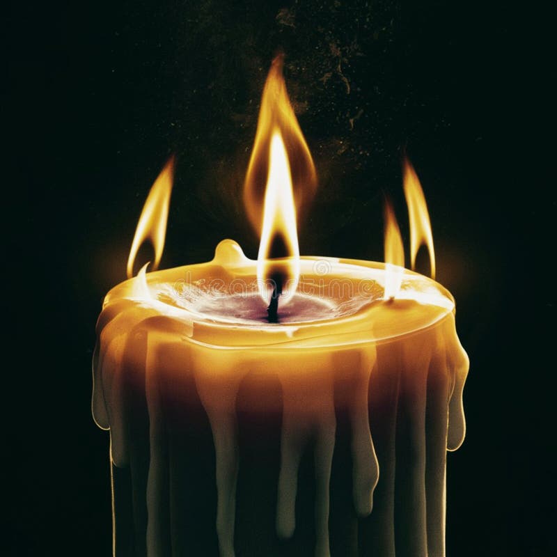 Burning Candle in the Dark. a Brown Candle with a Red Flame with Wax ...
