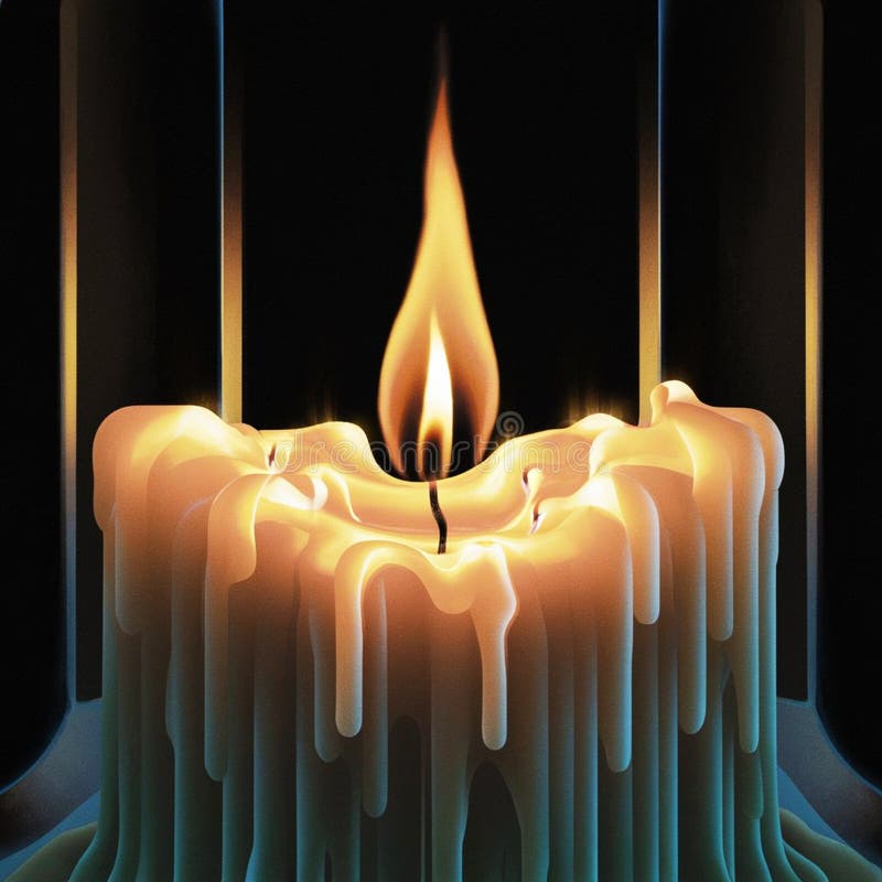 Burning Candle in the Dark. a Brown Candle with a Red Flame with Wax ...