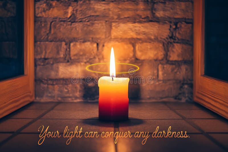 Burning Candle Flame Hope Light Brick Fireplace Darkness Conquer Stock ...