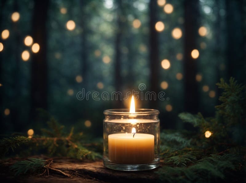 Burning Candle in the Forest. Generative AI Stock Illustration ...
