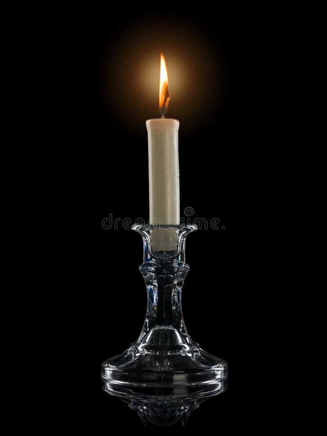 Burning Candle in a Glass Candlestick Stock Image - Image of match ...