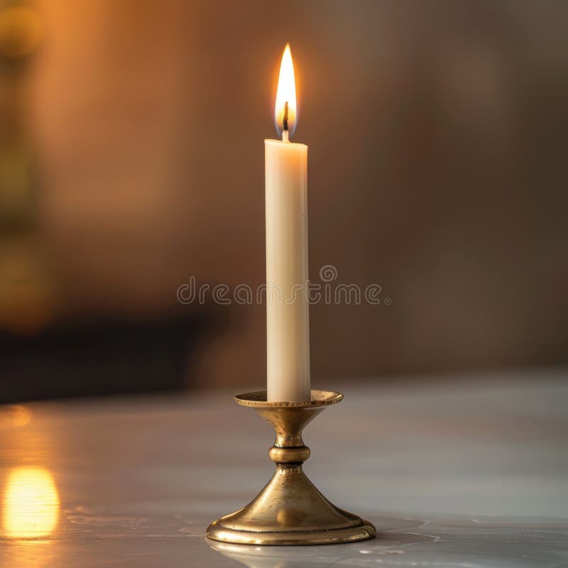 Burning Candle on a Golden Candlestick Stock Illustration ...