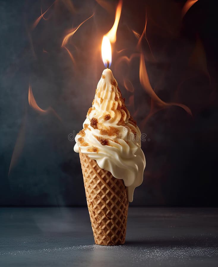 A Burning Candle in Ice Cream in a Waffle Cup. Stock Illustration ...