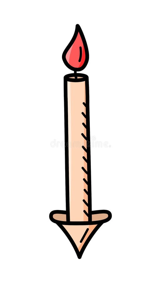 Burning Candle Icon, Vector Doodle Illustration of a Wax Candle with a ...