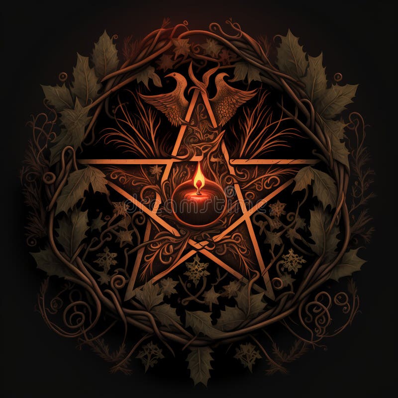 Burning Candle Inside the Pagan Pentagram. the Symbol of the Five ...