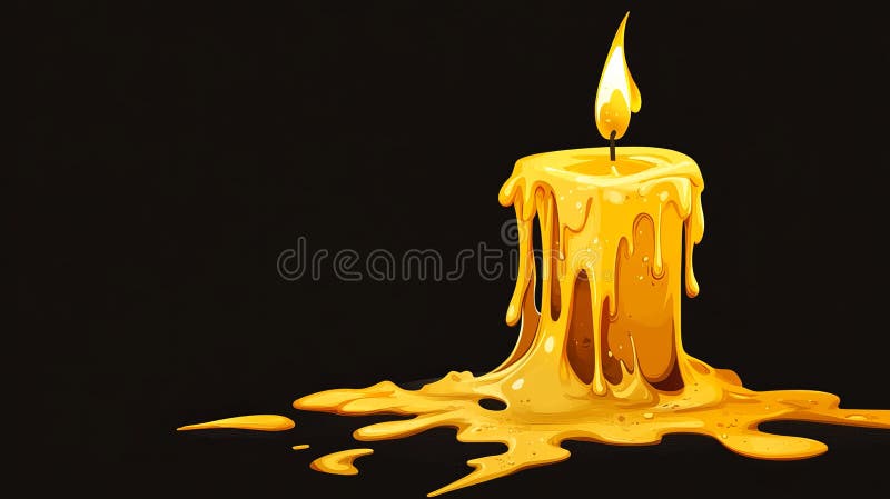 Burning Candle Melting on Dark Background Creating a Pool of Wax Stock ...